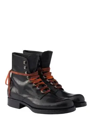 Prada Leather Lace-up Ankle Boots - Black