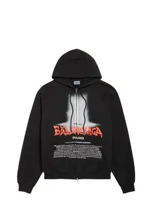 Balenciaga Oversized Zip-up Hoodie With Graphic Print - Black