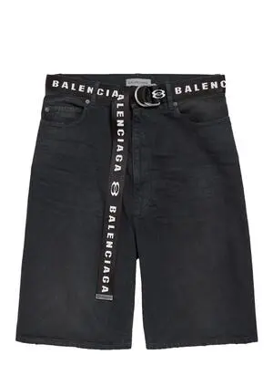 Balenciaga Belted Denim Shorts - Brown