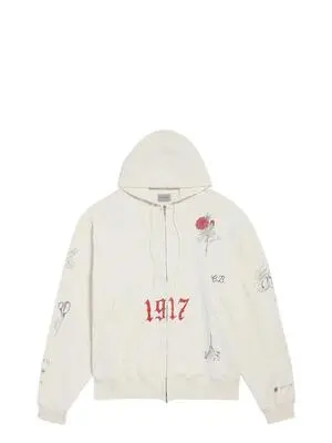 Balenciaga Printed Zip-up Hoodie - Cream