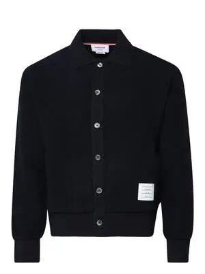 Thom Browne Wool Fleece Polo Collar Jacket - Navy