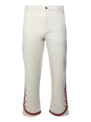 BAZISZT Bazyiszt Straight Leg Embroidered Cotton Pants - Beige