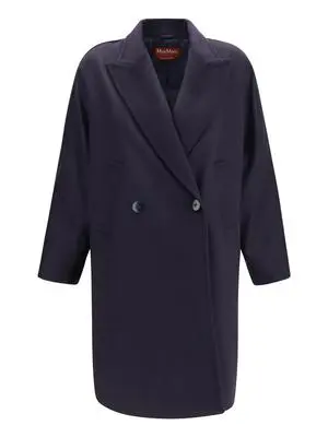 Max Mara Double Breasted Wool Drape Coat - Blue