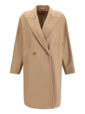 Max Mara Double Breasted Wool Drape Coat - Cream