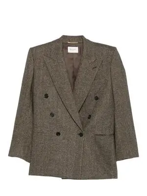 Saint Laurent Double-breasted Herringbone Blazer - Brown