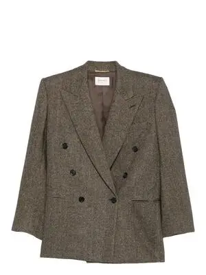 Saint Laurent Double-breasted Herringbone Blazer - Brown