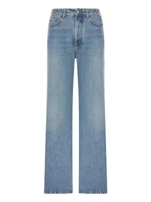 Miu Miu Cotton Washed Denim Straight Leg Jeans - Blue