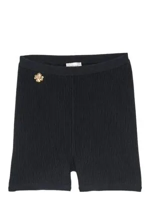 Saint Laurent SAINT LAURENT Ribbed Knit Mini Shorts With Gold-Tone Logo Plaque Blue