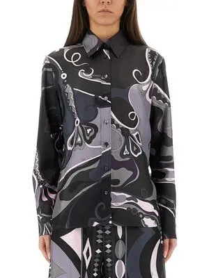 Emilio Pucci Orchid Print Silk Shirt - Black