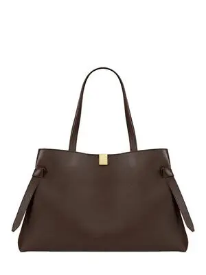 Yuzefi Pebble Grain Leather Tote Bag - Brown