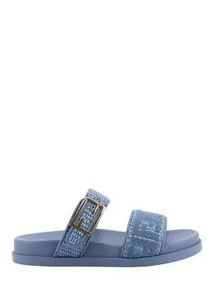 Fendi Raffia Flat Sandals With Ff Embroidery - Multicolor