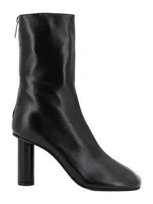Paris Texas Alice Leather Square Toe Zip Up High Heel Boots - Black