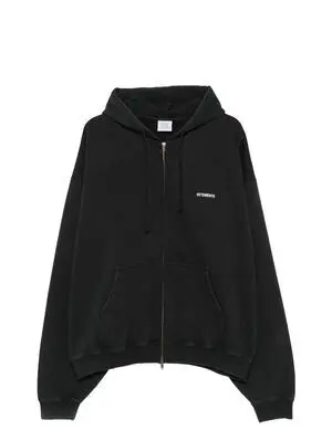 Vetements Cotton Logo Print Zip-up Hoodie - Black