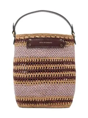ANYA HINDMARCH Woven Raffia Bucket Bag With Horizontal Stripes - Purple