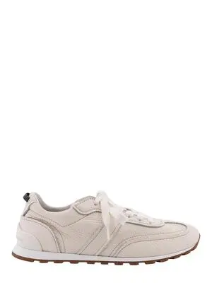Brunello Cucinelli Leather Sneakers With Monili Detail - Cream
