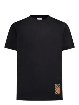 Burberry Burberry Men Cotton T-Shirt With Check Applique Black