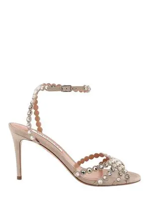 AQUAZZURA Tequila Embellished Suede Sandals - Cream