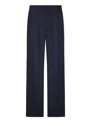 Giorgio Armani Oversized Virgin Wool Trousers With Front Pleats - Blue