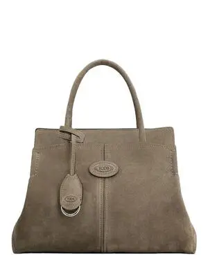 TOD'S Grey Suede Bucket Bag With Logo Patch - Gray