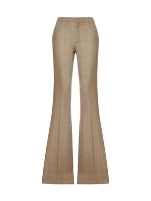 Saint Laurent Prince Of Wales Flared Houndstooth Wool Trousers - Brown