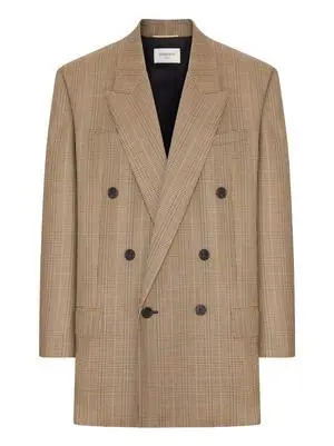 Saint Laurent Prince Of Wales Houndstooth Wool Jacket - Brown