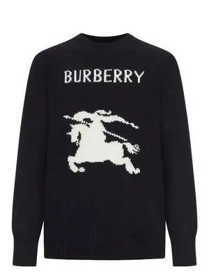 Burberry Wool And Cashmere Pullover With Equestrian Knight Design - Black