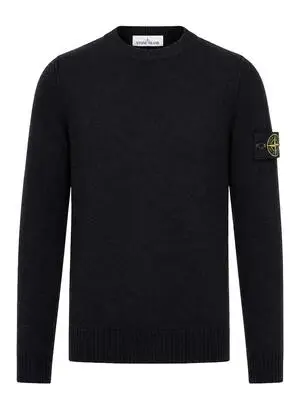 Stone Island Melange Effect Crew Neck Sweater With Compass Logo - Black