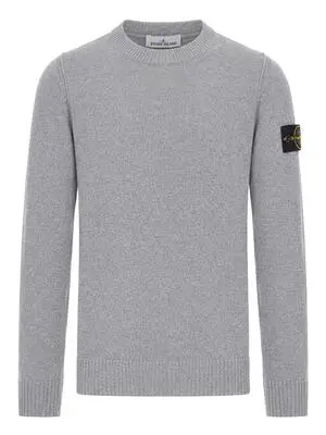 Stone Island STONE ISLAND Melange Effect Crew Neck Sweater With Compass Logo Gray