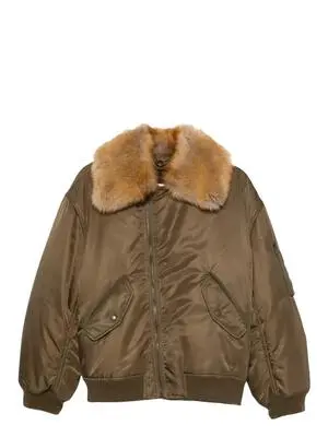 Saint Laurent Padded Bomber Jacket With Lamb Fur Collar - Green