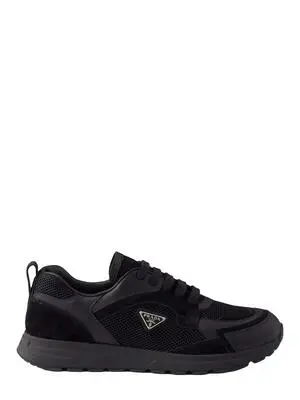 Prada Leather And Fabric Lace-up Sneakers - Black