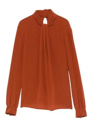 Saint Laurent Silk Long Sleeve Blouse - Orange