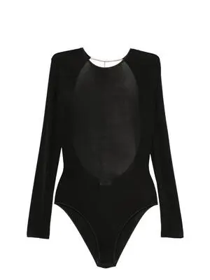 Saint Laurent SAINT LAURENT Long Sleeve Open Back Bodysuit With Logo Pendant Black