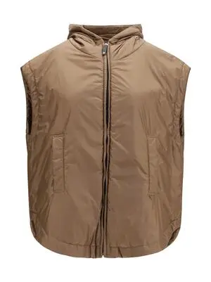 Max Mara Hooded Padded Vest In Water Repellent Canvas - Brown