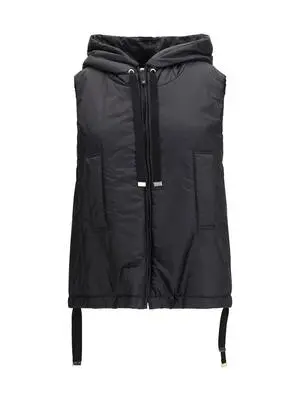 Max Mara Hooded Padded Vest In Water Repellent Canvas - Black
