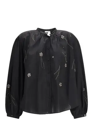 FORTE_FORTE Fleurs D’orient Embroidered Voile Bohemian Shirt - Black