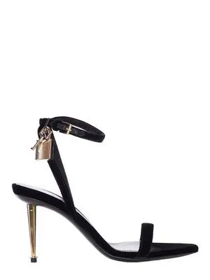 TOM FORD Velvet Ankle Strap Stiletto Sandals With Metallic Heel - Black
