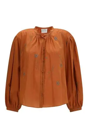 FORTE_FORTE Embroidered Voile Bohemian Shirt - Orange