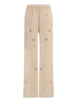 FORTE_FORTE Fleurs D’orient Embroidered Crushed Velvet Trousers - Pink