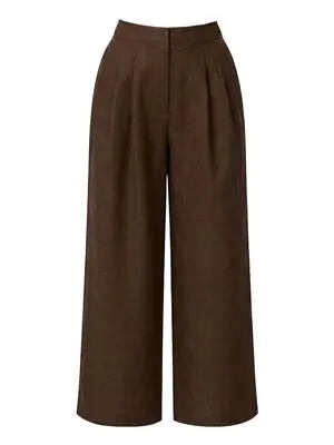 EXQUISE Owen Pocket Zipper Culotte Linen Pants - Brown