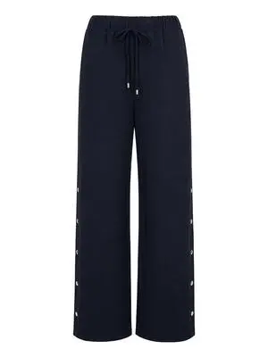 EXQUISE Navy Blue Wide Leg Pants With Metallic Button Detail - Black