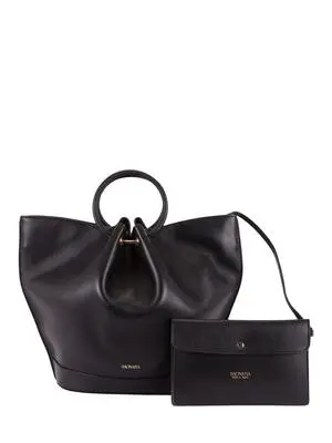 SAONARA BRAND Saonara Capazo Leather Tote Bag With Removable Pouch - Black