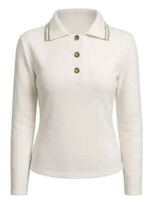 EXQUISE Exquise Long-Sleeve Polo With Gold Trim