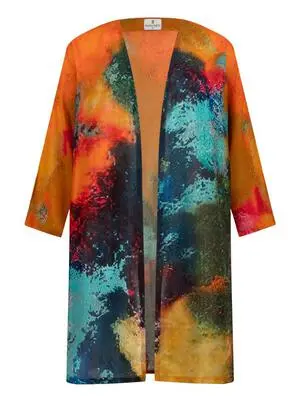 DHARA SHETH, DUBAI Abstract Printed Kimono Cover-up - Orange/blue