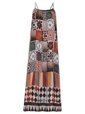 DHARA SHETH, DUBAI Dhara Sheth Celestial Tesserae Mosaic Print Spaghetti Strap Maxi Dress - Brown