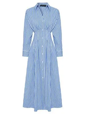 EXQUISE Sutton Collar Midi Shirt Dress - Blue