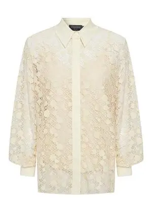 EXQUISE Noelle" Cotton Lace Shirt - Beige
