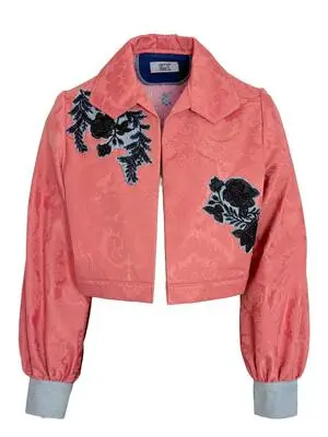 COUTURE TO YOUR DOOR Upcycled Brocade Denim Jacket - Pink/blue