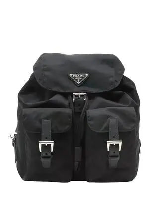 Prada Saffiano Trimmed Tessuto Backpack - Black