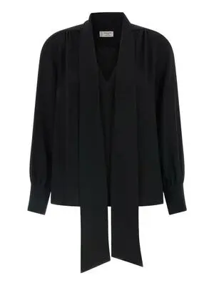 Alberto Biani Long Sleeve Blouse With Pussy-bow Collar - Black