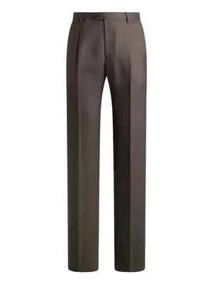 Etro Wool-blend Flannel Trousers With Crease Detail - Brown